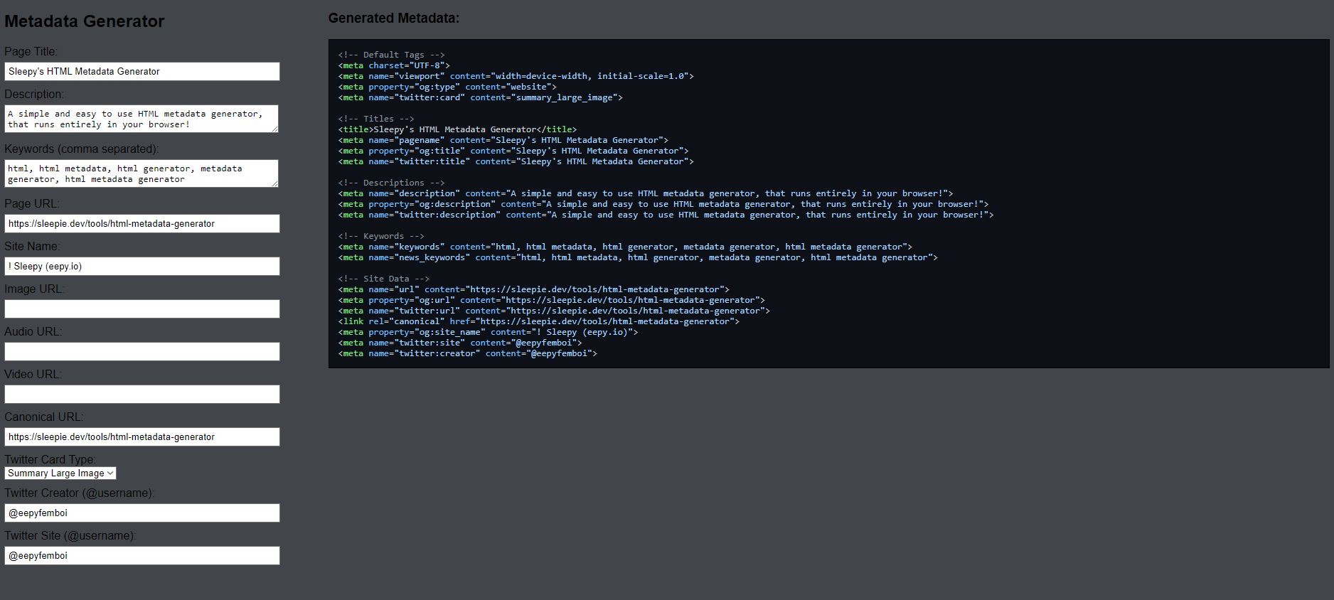 GitHub - eepyfemboi/html-metadata-generator: automatically generates ...